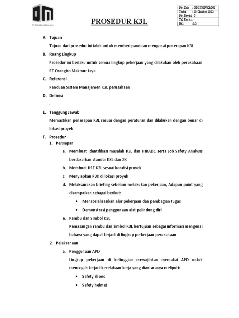 Prosedur K3L Omaja | PDF | Sains & Matematika