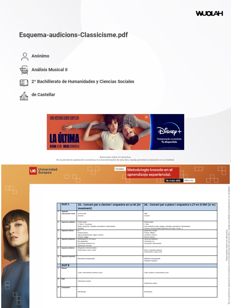 Wuolah Free Esquema Audicions Classicisme | PDF