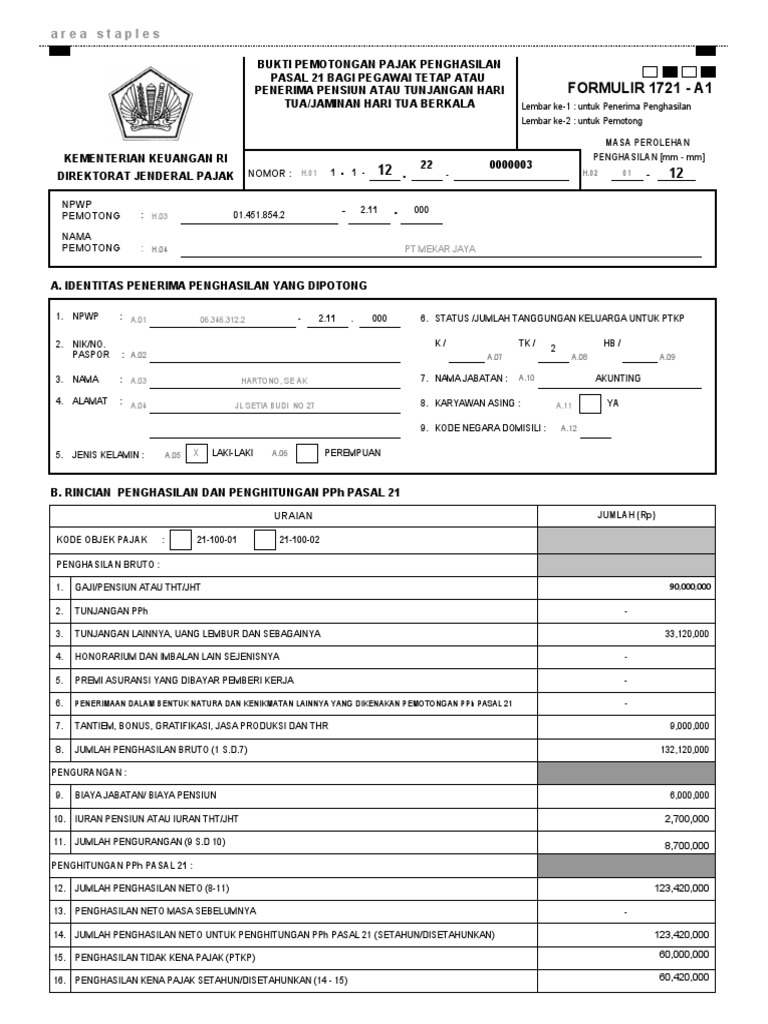 Formulir 1721-A1 Pajak Hartono | PDF