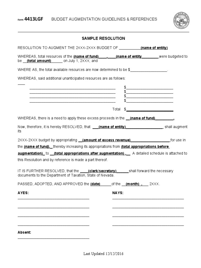 Form 4413 Budget Augmentation Sample Resolution and Publication Forms ...