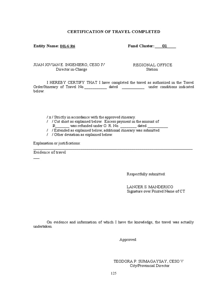 Certificate of Travel Completed | PDF