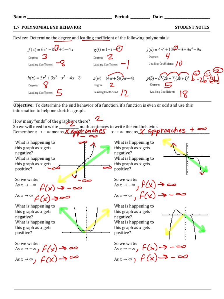 1.7 Polynomial End Behavior FILLED in | Download Free PDF | Zero Of A Function | Polynomial