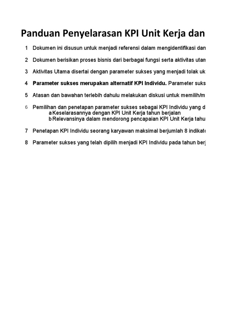 Draft Kamus KPI Individu Unit Kerja | PDF