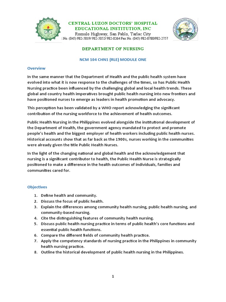 CHN 1 Lec Module1 | PDF | Nursing | Community