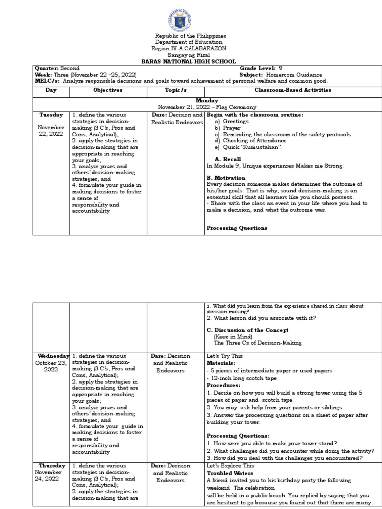 Homeroom - Guidance WEEK3 2ndQtr | PDF | Decision Making ...