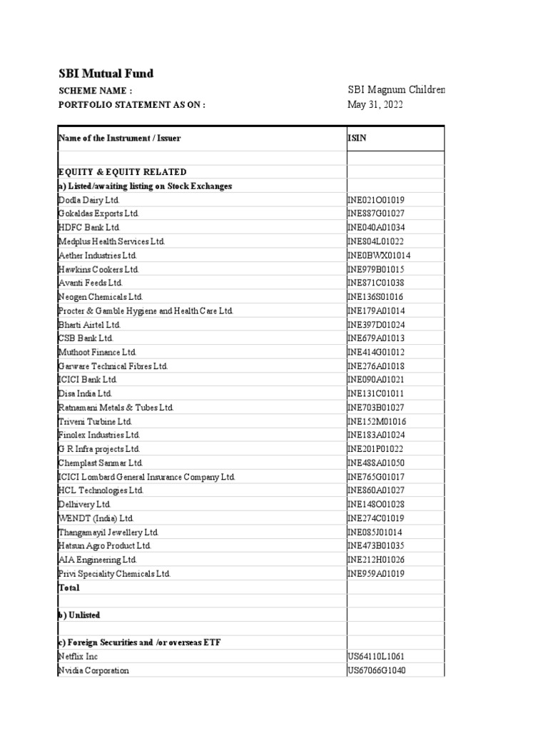 Sbi Magnum Children S Benefit Fund - Investment Plan | PDF | Securities ...