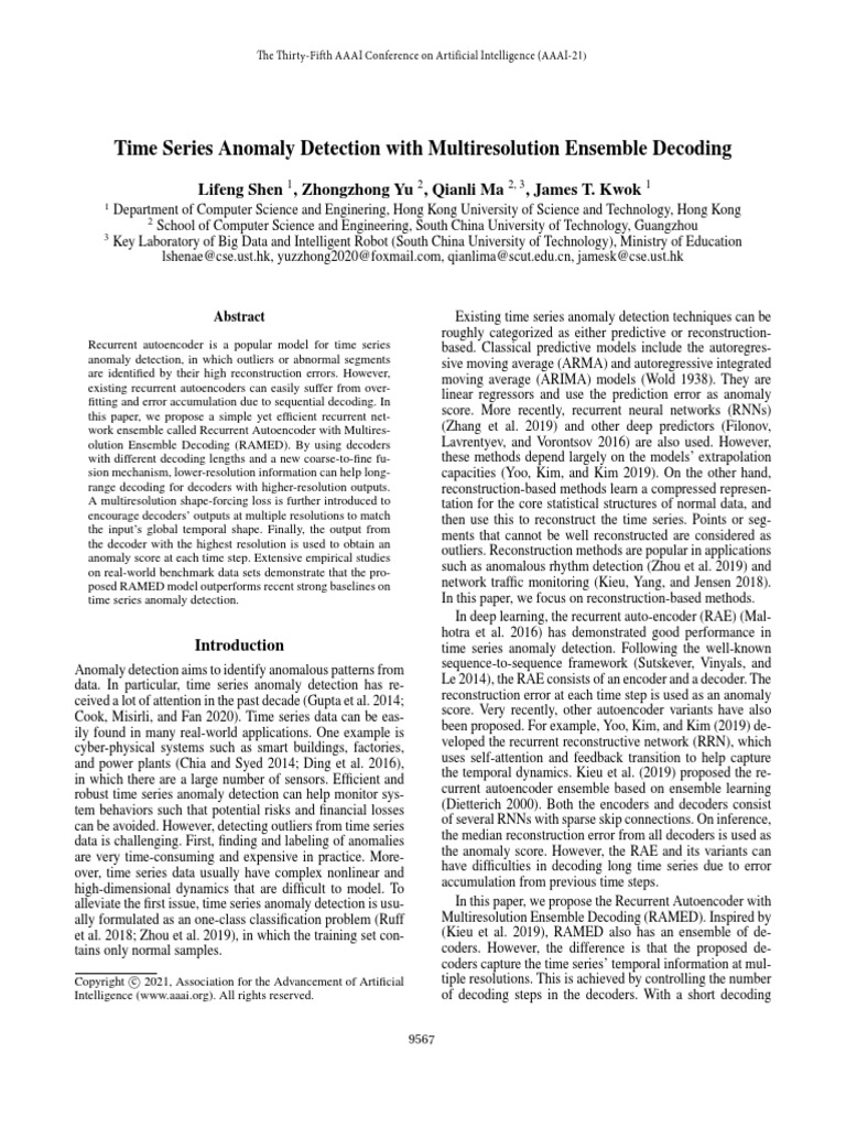 Time Series Anomaly Detection With Multiresolution Ensemble Decoding | PDF | Time Series ...