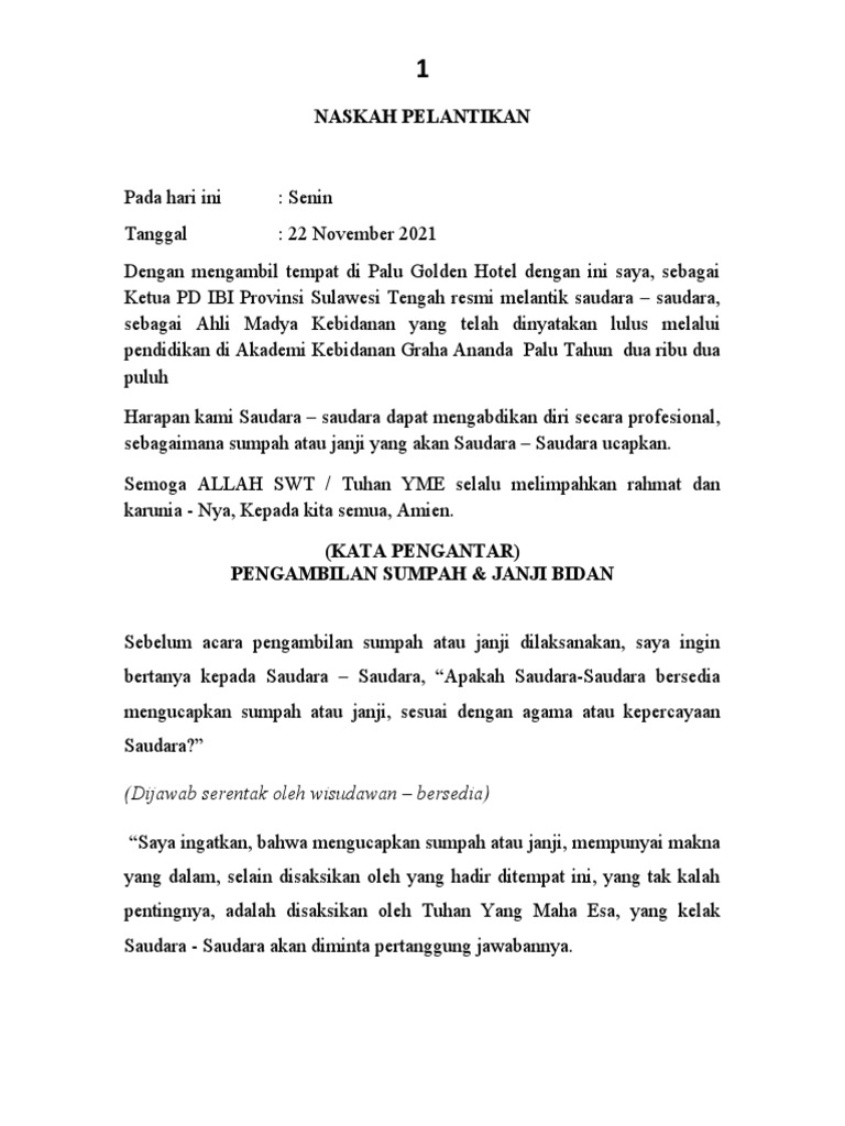 NASKAH PELANTIKAN Sumpah Dan Janji Bidan | PDF