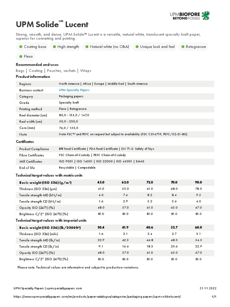 Upm Solide Lucent en 329485 | PDF | Paper | Industrial Processes