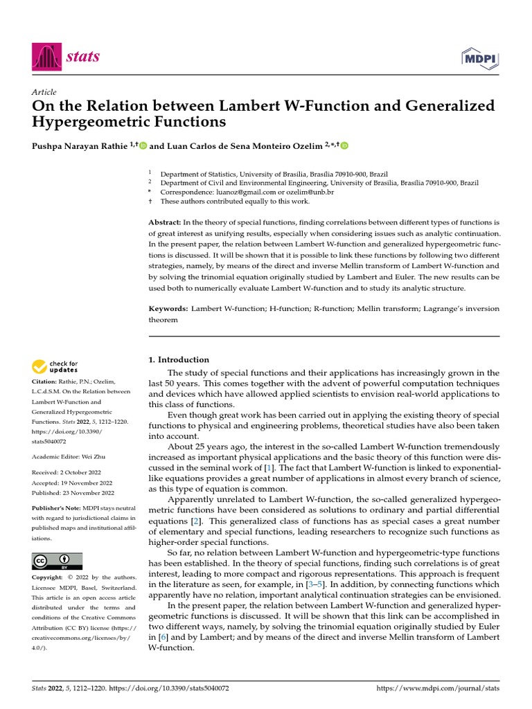 On The Relation Between Lambert W-Function and Gen | PDF | Function ...