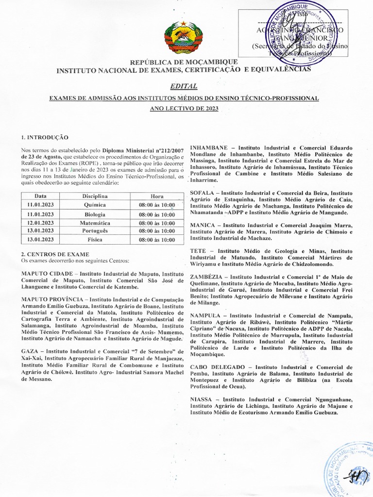 2022 - Edital-2023 - Exames de Admissã - o - Scanned - Etp | PDF