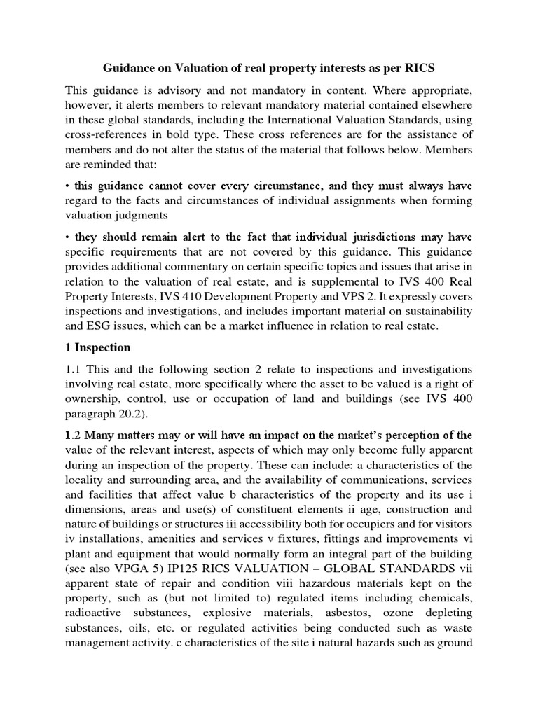 Guidance On Valuation of Real Property Interests As Per RICS | PDF ...