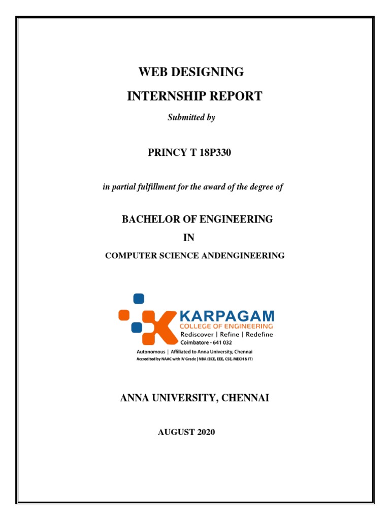 Web Designing Internship Report: PRINCY T 18P330 | PDF | Computers