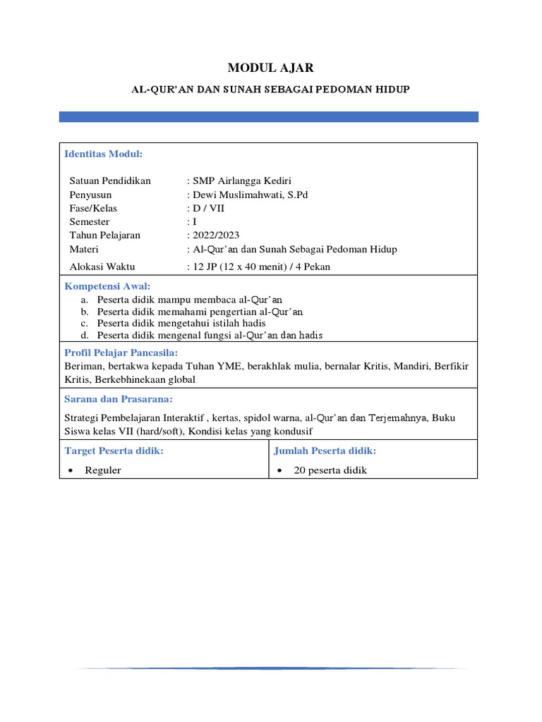 Modul1 - 7 - Sem 1 - Al-Qur'an Dan Sunah Sebagai Pedoman Hidup | PDF ...
