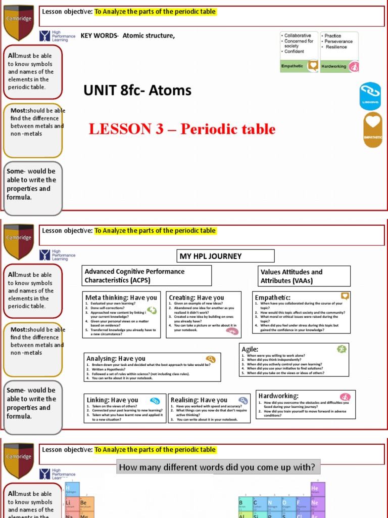 Lesson - 3 Periodic Table | PDF | Periodic Table | Chemical Elements