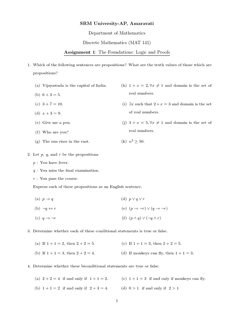 Discrete Mathematics Logic Assignment | PDF | Teaching Methods & Materials