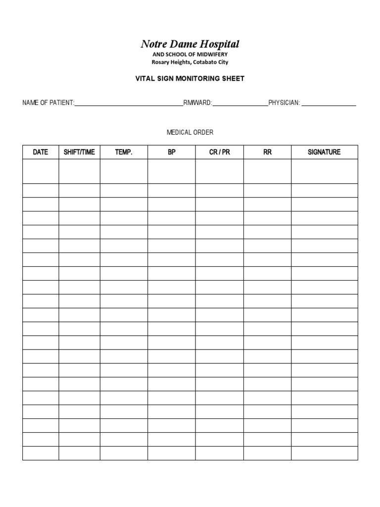 NDH - Vital Signs Monitoring Sheet | PDF