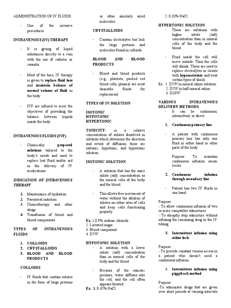 Administration of Iv Fluids | PDF | Intravenous Therapy | Saline (Medicine)