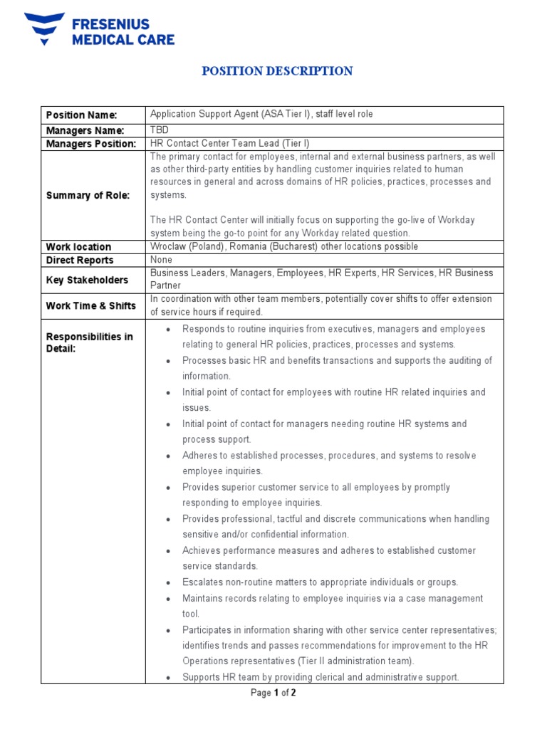 Position Description - Application Support Agent Tier I - Final | PDF