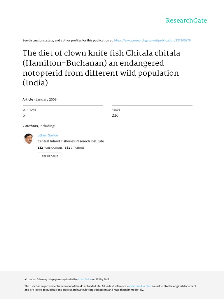 Clown Knife Fish Diet Analysis in India | PDF | Aquaculture | Fish
