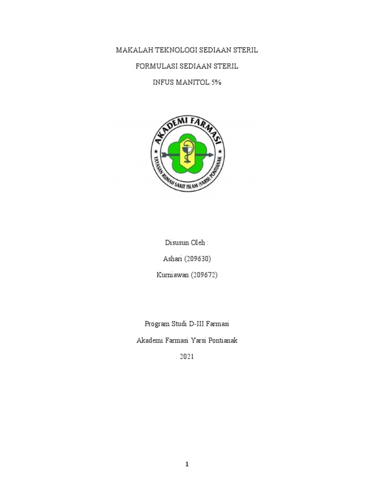 Formulasi Infus Manitol 5% Steril | PDF