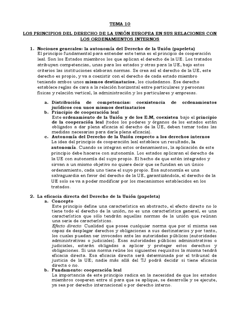 Esquema Tema 10 | PDF | Ley de la Unión Europea | Legislación