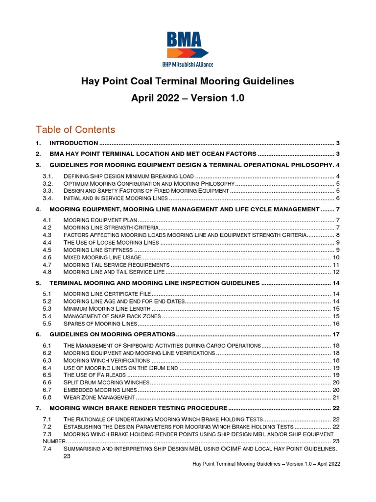 BHP Haypoint Terminal Mooring Guidelines Arrangement | PDF | Strength ...