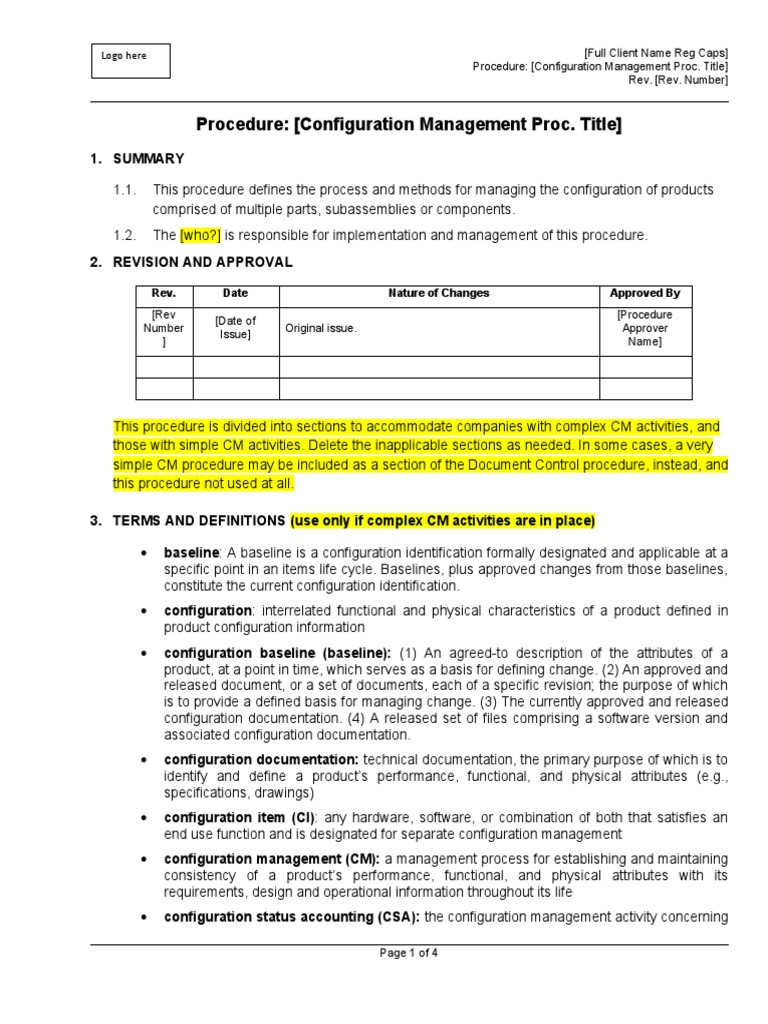 Procedure - Configuration Management - Rev 0 | PDF | Version Control ...