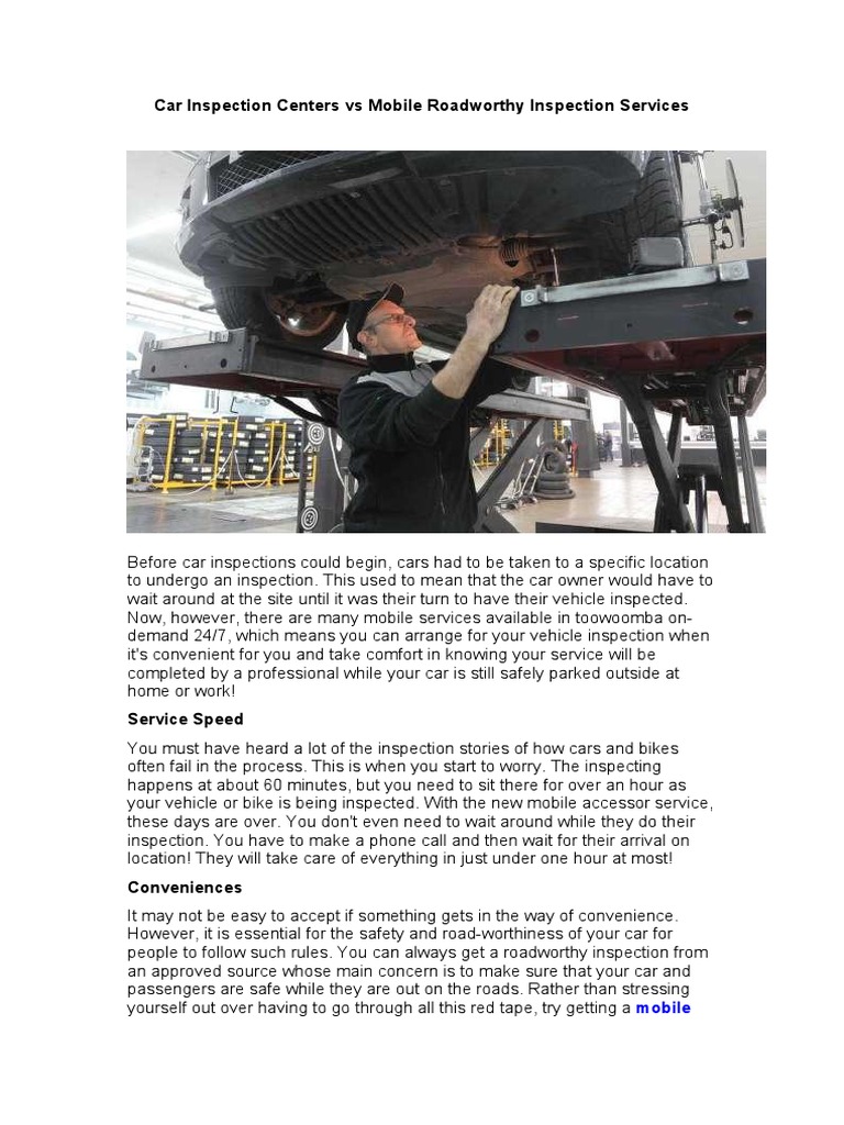Car Inspection Centers - Mobile Roadworthy Inspection Services | PDF