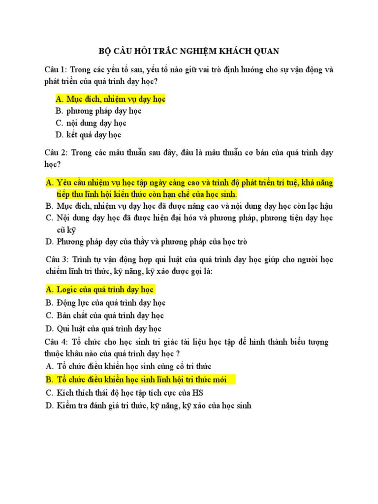 CÂU HỎI TNKQ GDH | PDF