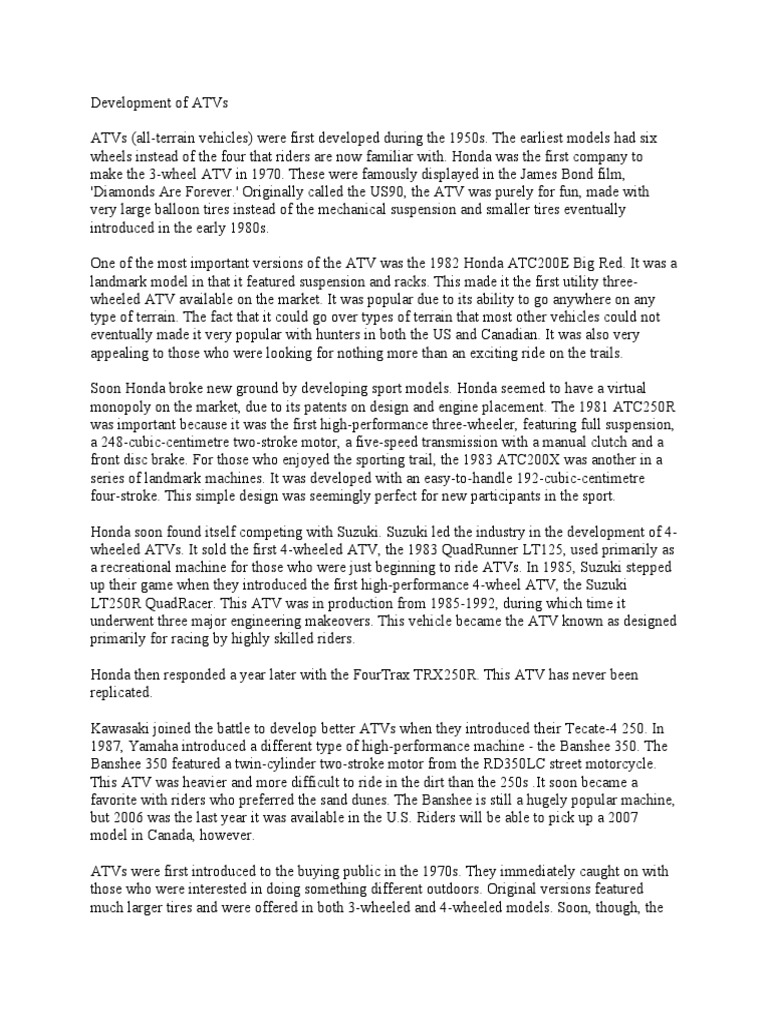 Development of Atvs | PDF | Off Roading | Land Vehicles