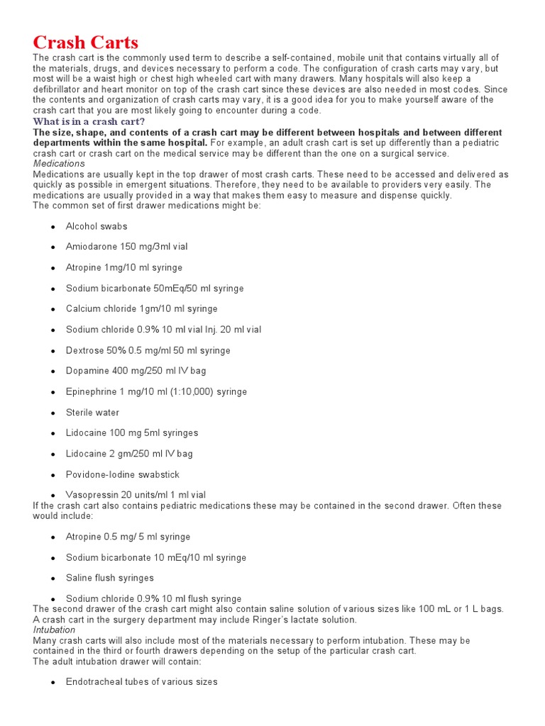 Crash Carts | PDF | Cardiopulmonary Resuscitation | Syringe