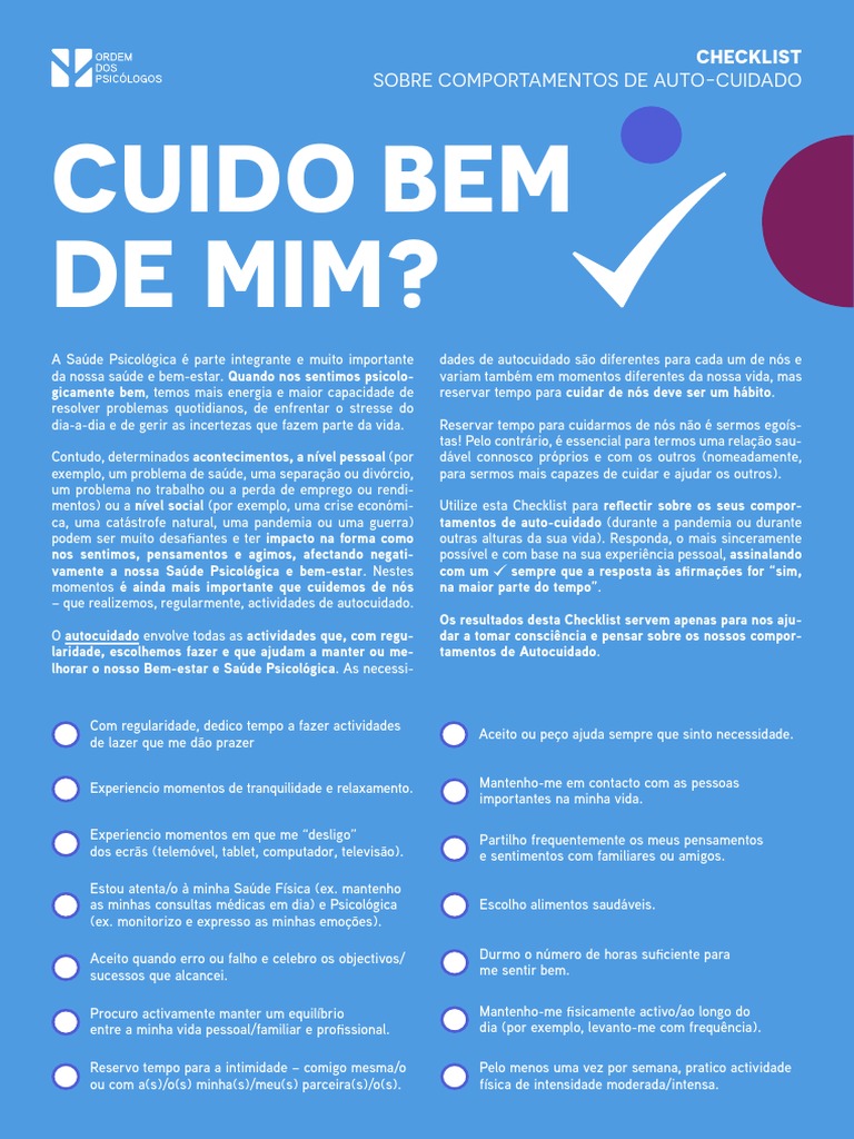 Checklist Comportamentos Autocuidado | PDF | Tempo | Psicologia