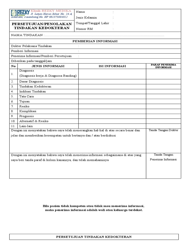 Form Persetujuan Penolakan Tindakan Kedokteran | PDF