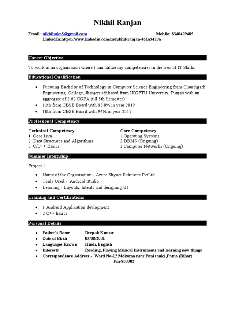 CGCJ Resume Format 2 | PDF