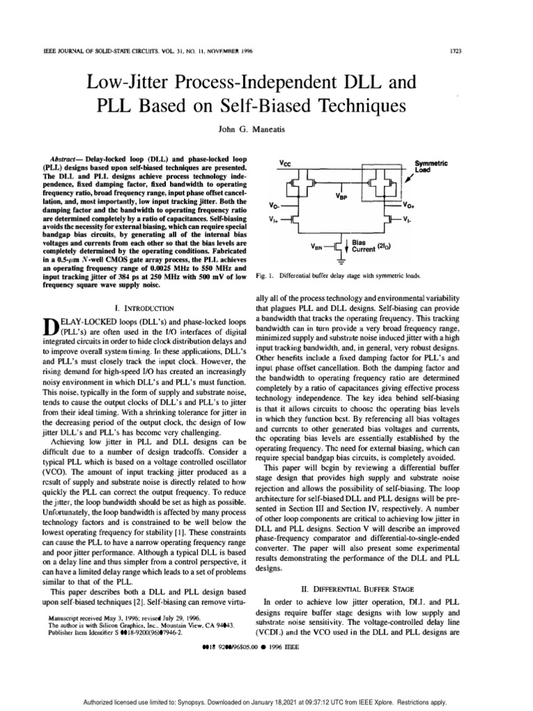 Low-Jitter Process-Independent DLL and PLL Based On Self-Biased Techniques (John G. Maneatis ...