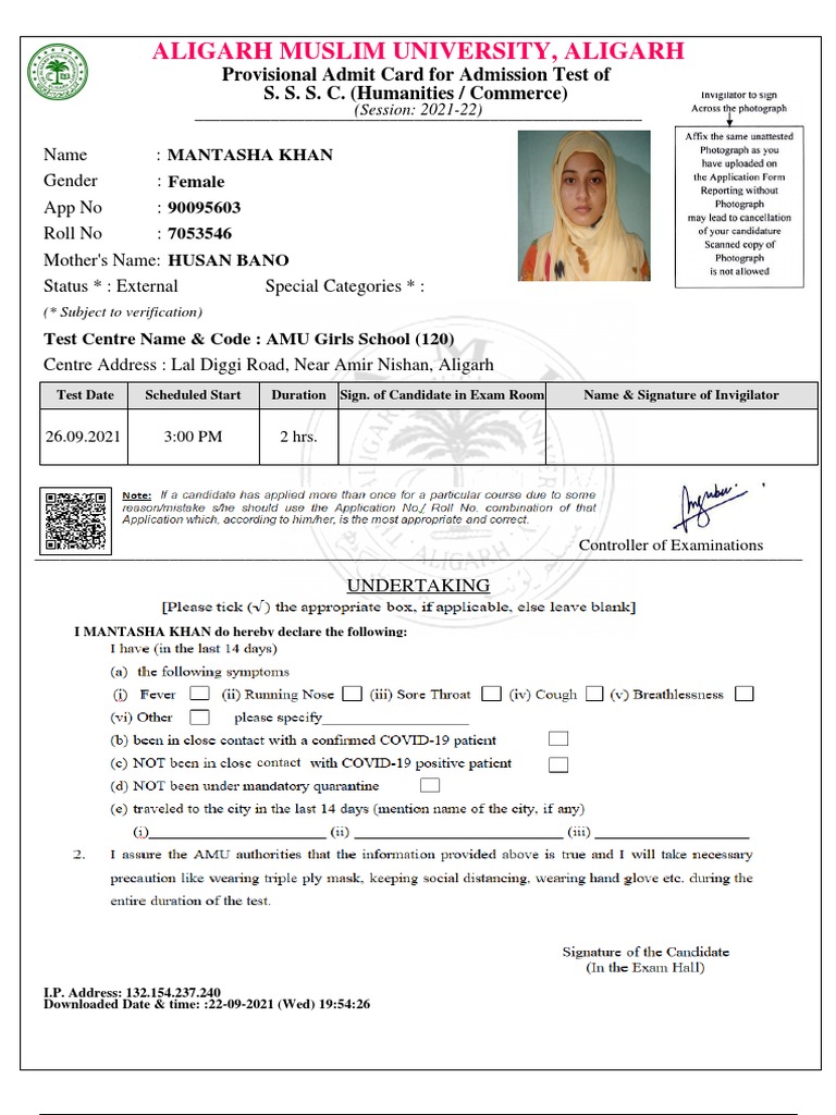 Aligarh Muslim University, Aligarh: Provisional Admit Card For ...