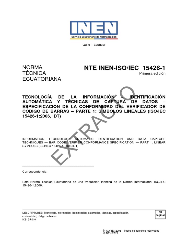 Nte Inen Iso Iec 15426 1 Instituto Ecuatoriano de Normalizacion | PDF | Tecnología e ingeniería
