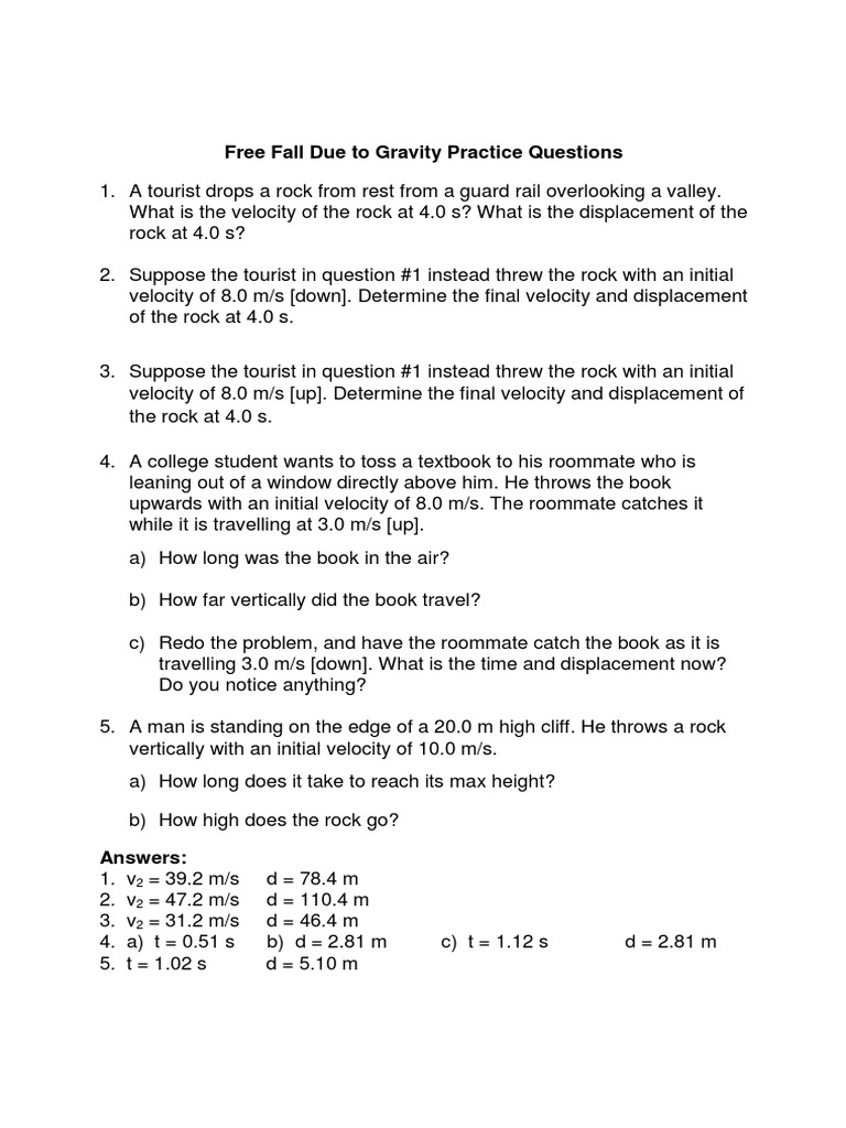 Free Fall Due To Gravity Practice Questions | PDF
