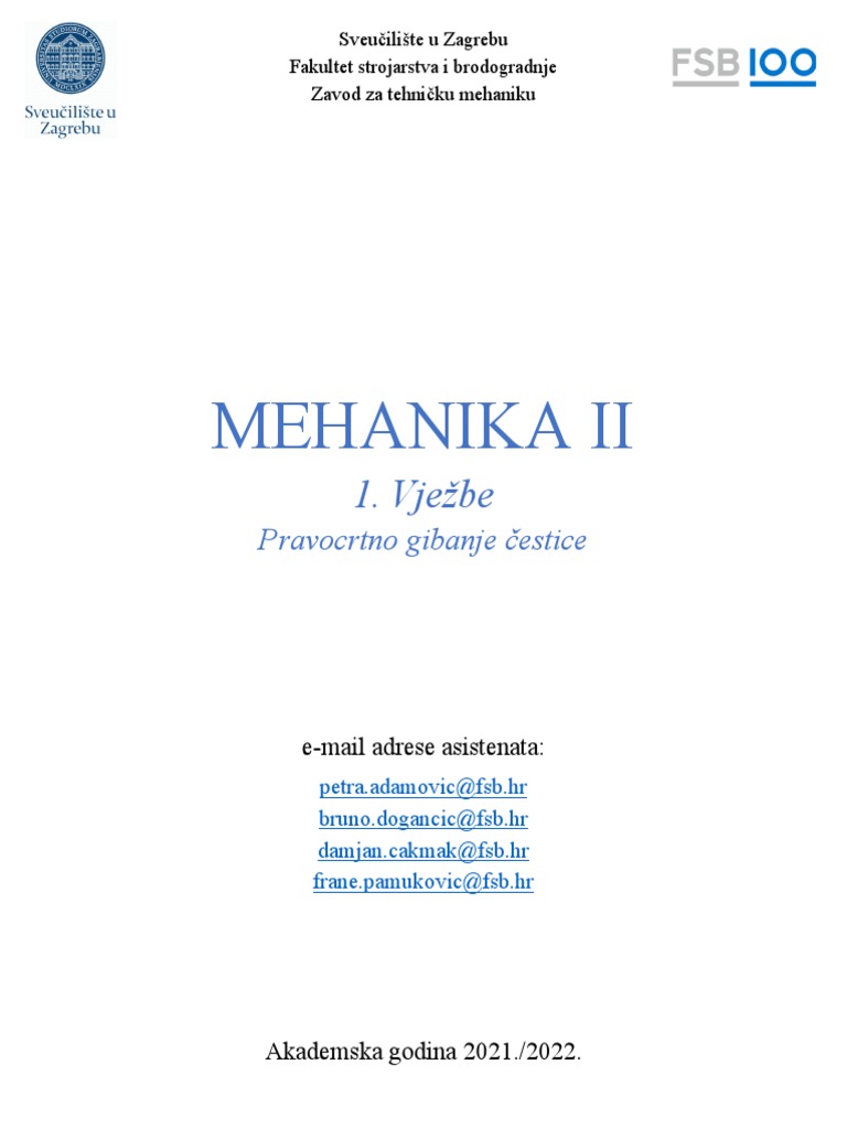 Mehanika II Vjezbe 1 Rjesenja | PDF