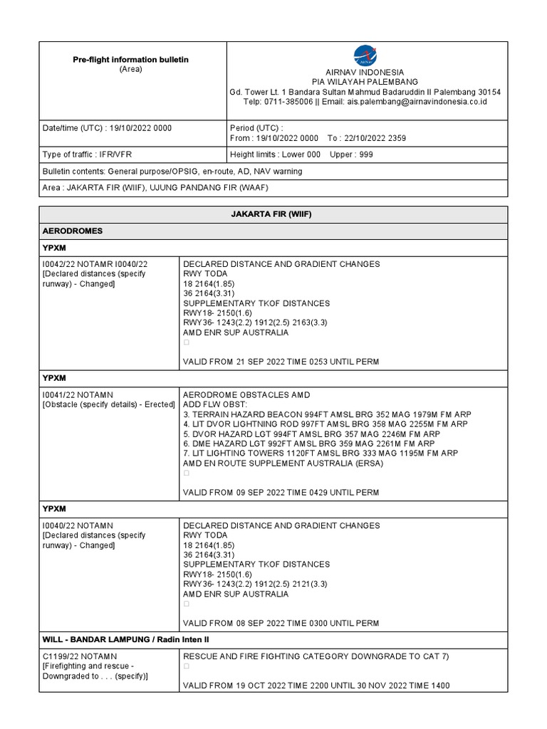 Pre-flight info bulletin for Jakarta and Ujung Pandang FIRs | PDF ...