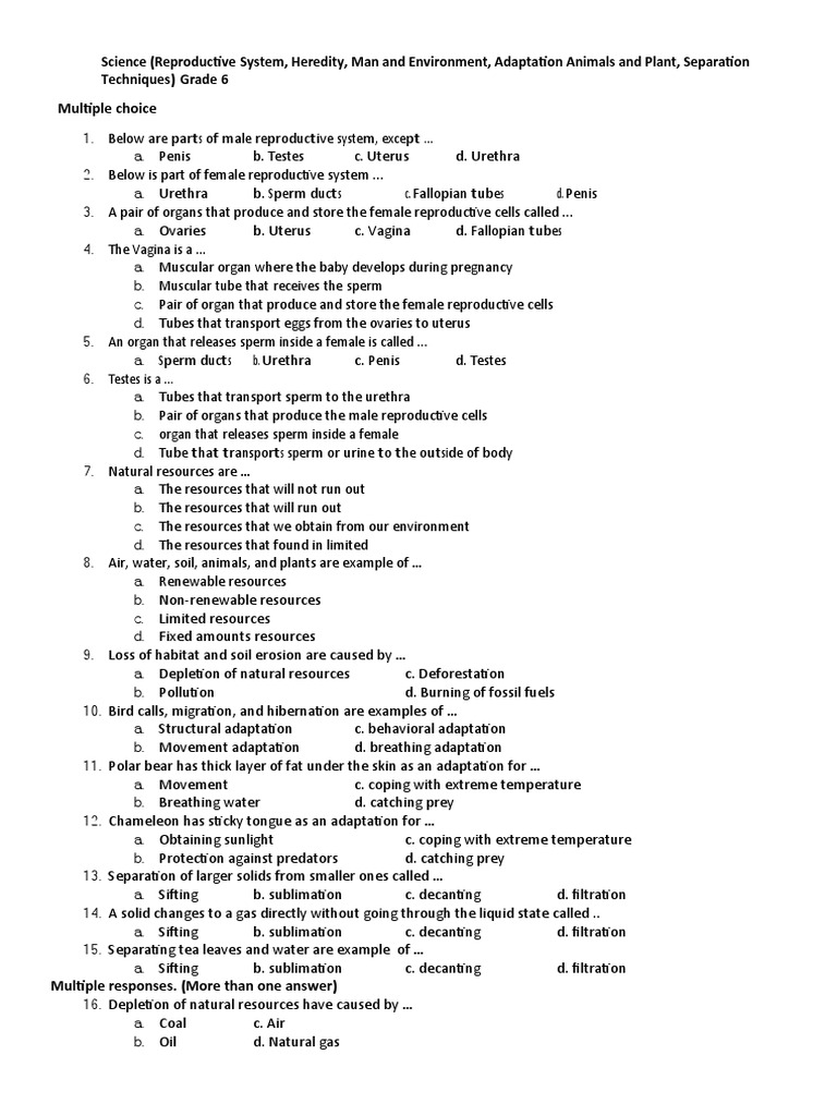 Science (Reproductive System) Grade 6 | PDF | Reproductive System | Zoology