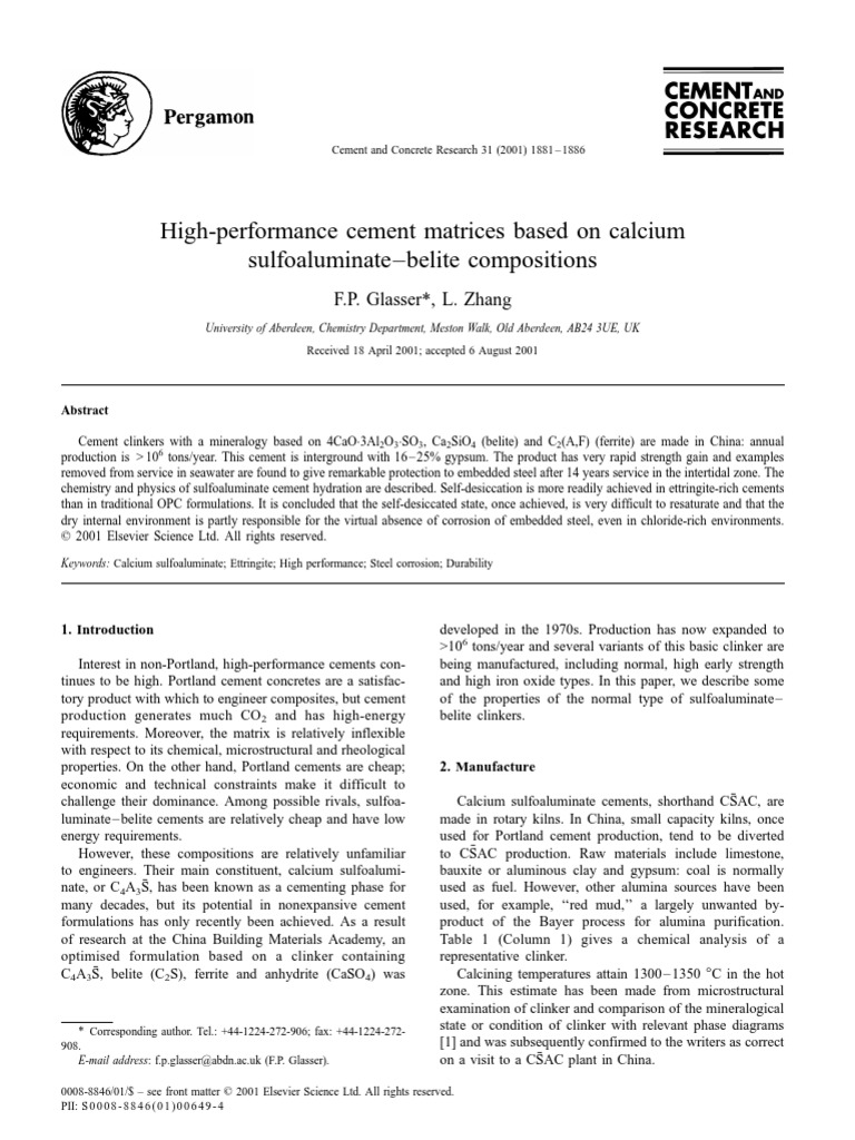 High-Performance Calcium Sulfoaluminate Cement | PDF | Cement | Concrete