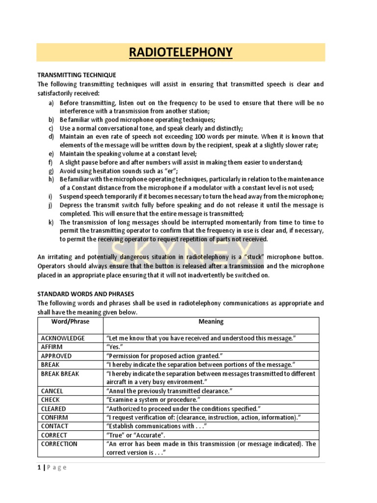 RADIOTELEPHONY | PDF | Air Traffic Control | Transponder (Aeronautics)