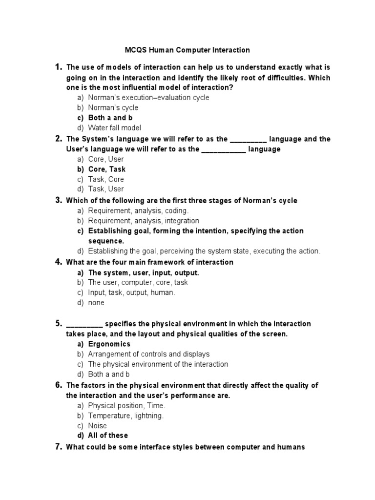 MCQS Human Computer Interaction | PDF | Usability | Human–Computer ...