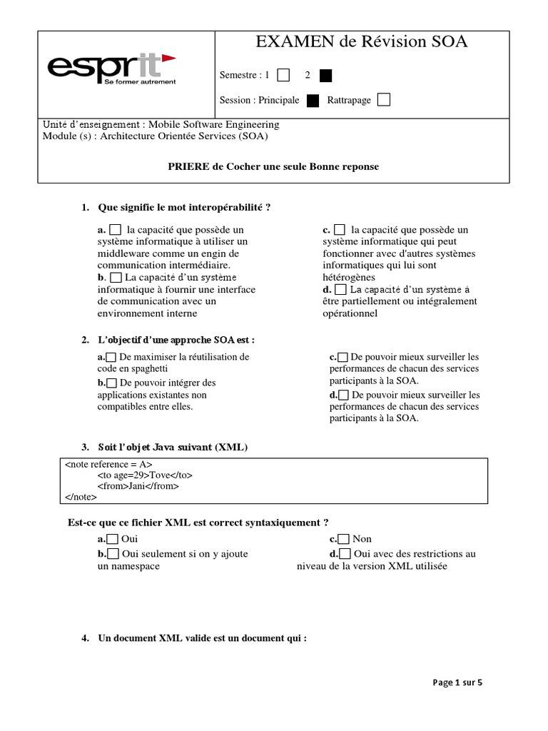 Examen de Revision SOA - Questions | PDF | XML | Service web