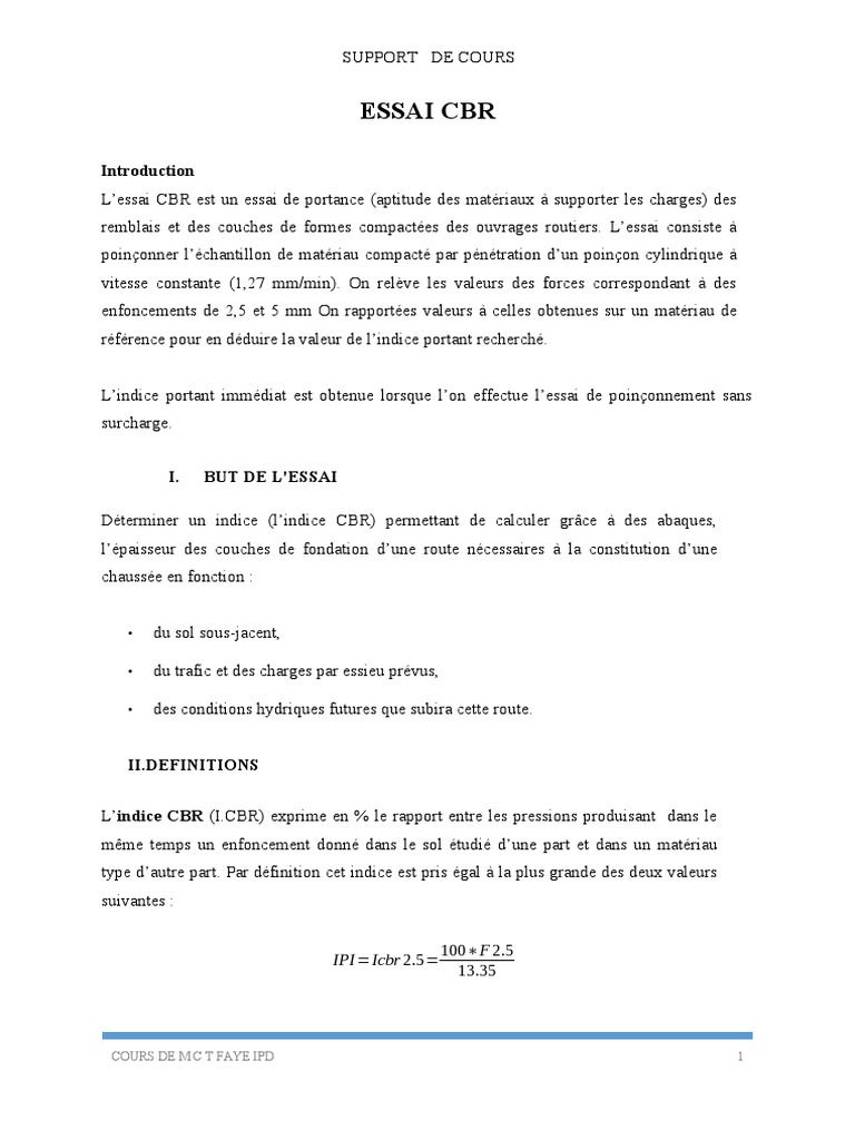 Essai CBR : Méthodologie et Indices | PDF | Physique appliquée et ...