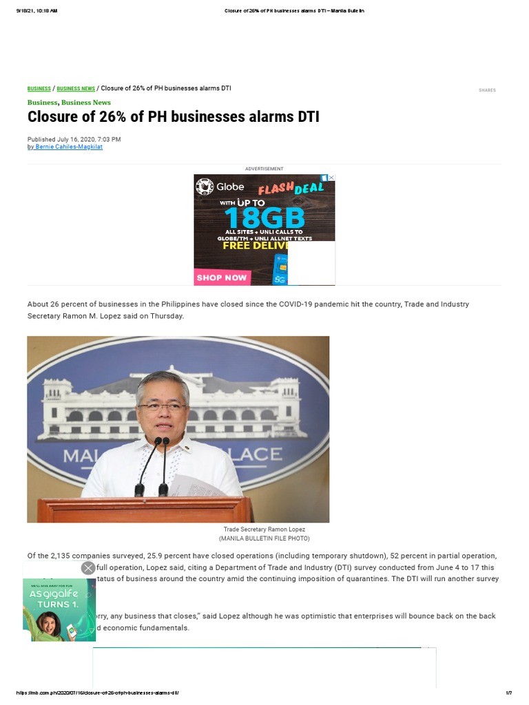 Closure of 26% of PH Businesses Alarms DTI – Manila Bulletin | PDF ...