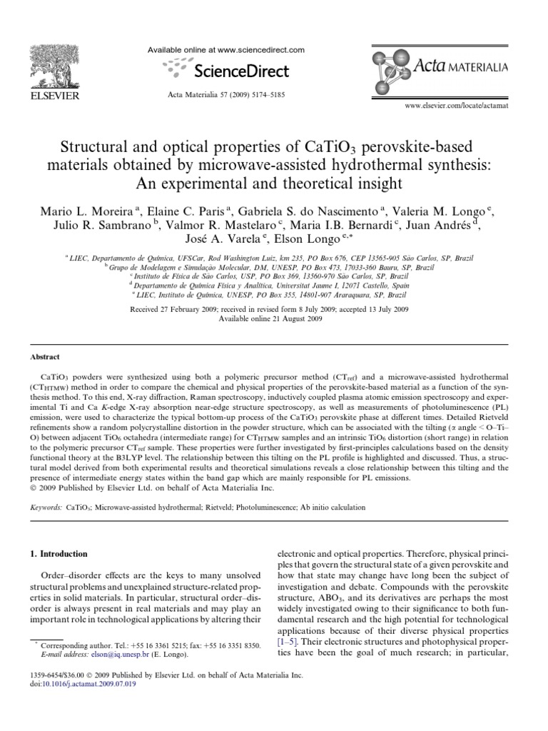 Structural and Optical Properties of CaTiO3 Perovskite-Based | PDF ...