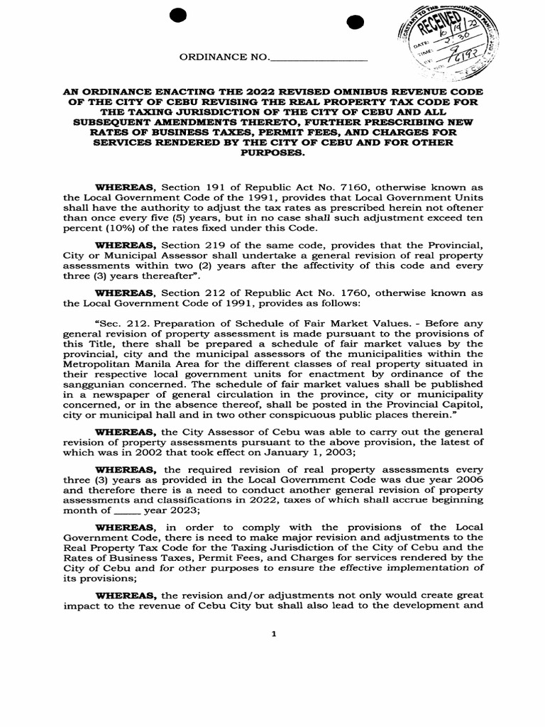 Cebu City Proposed Revenue Code | PDF